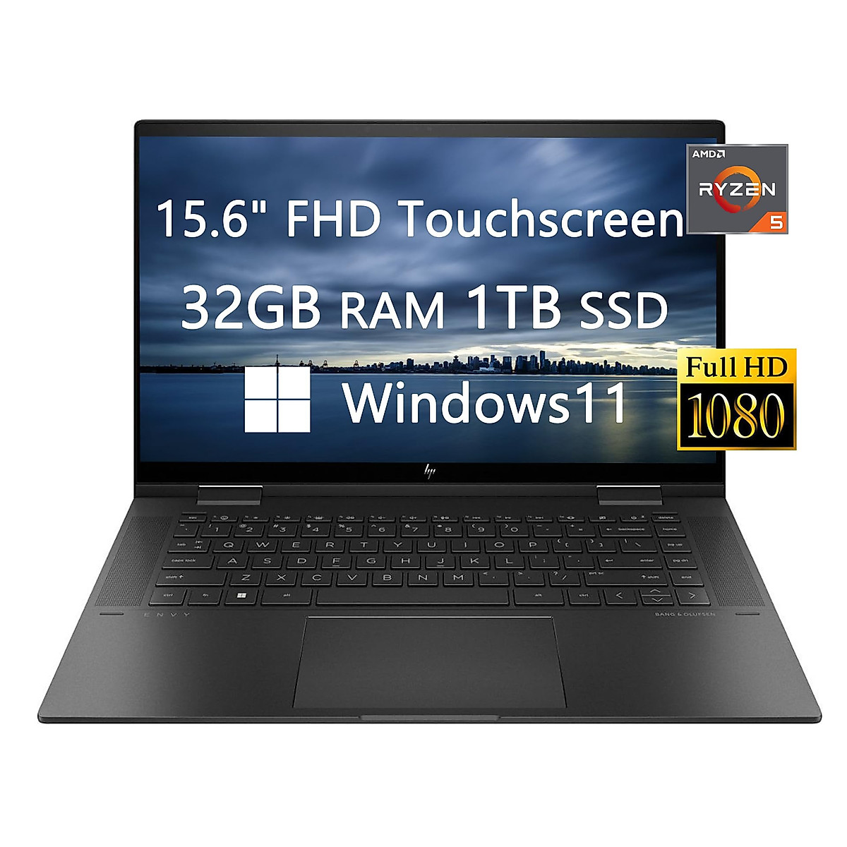 HP 2023 Newest Upgraded ENVY x360 Touch-Screen Laptops for College Student & Business, 15.6" FHD Computer, AMD Ryzen 5 5625U, 32GB RAM, 1TB SSD, Fast Charge, Webcam, Windows 11, LIONEYE HDMI Cable