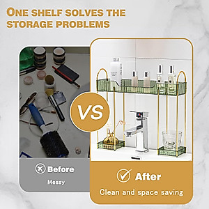 GHWMYD Bathroom Counter Organizer Cosmetics Skincare Shelf Organizer Bathroom Organizer Countertop Makeup Organizer Bathroom Shelf Organizer on The Faucet for Bathroom Kitchen Dresser （Green）