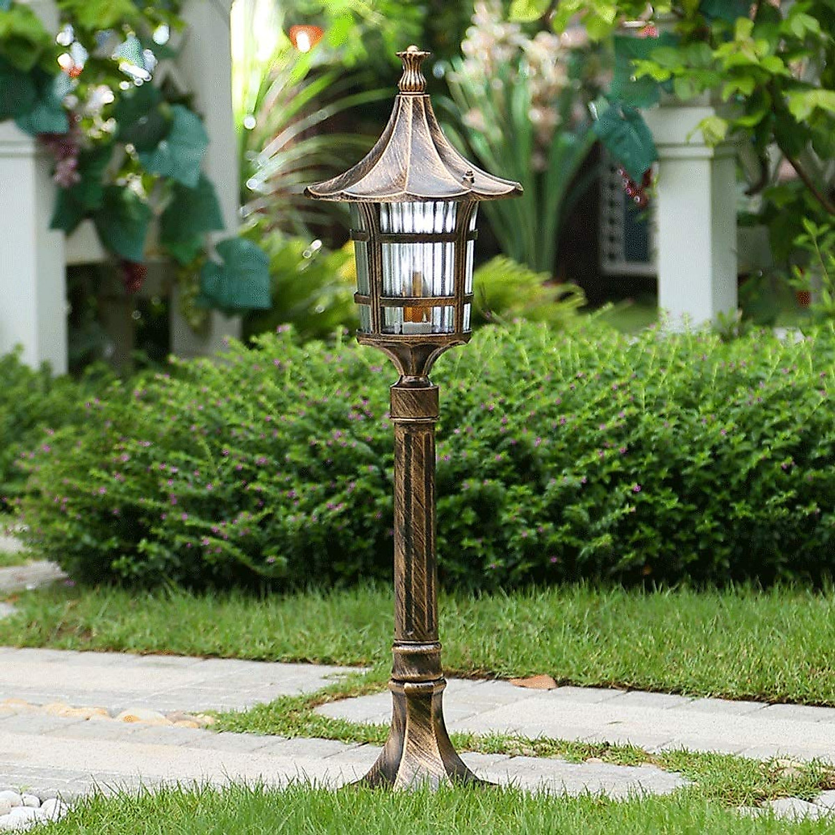 ZZYJYALG Rustic Lawn Light Outdoor Villa Garden Fence Courtyard Waterproof E27 Floor Lantern Home European Landscape Streetlight Creative Umbrella Design Aluminum Pathway Post Pole Lighting Fixture