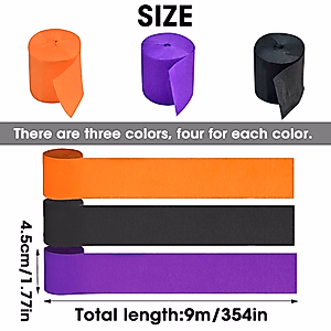 Yomiie 12 Rolls Crepe Paper Streamers, 360 Feet Orange Black Purple Tassels Streamer Paper for Halloween Theme Party Supplies Room Wall Decor Crafts Backdrop Decorations