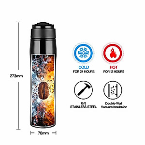 KATOHEKI Portable French Press Coffee Maker Stainless Steel Vacuum Insulated For Coffee/Tea Outdoor Car Travel Cup Coffee Mug, 350ML/12OZ, Black