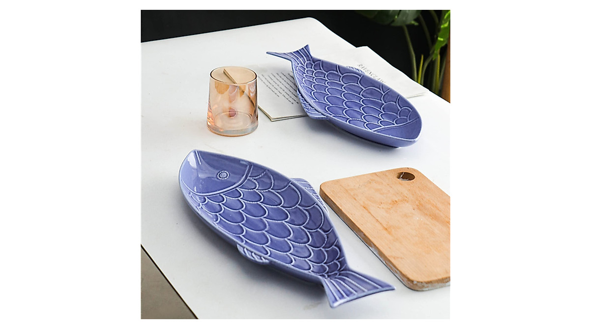 Buy CHUANGRUN Fish Shaped Ceramic Plate - 15 Inch Blue Serving Platter
