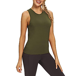 Mippo Open Back Workout Tops Yoga Athletic Shirts Tennis Muscle Tank Workout Tank Tops for Women Loose Fit Army Green M