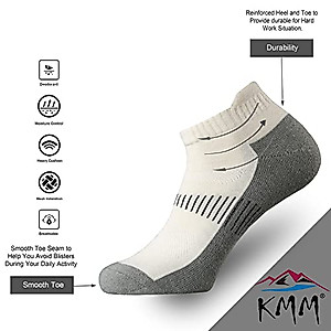 KMM Men's Merino Wool No Show Ankle Socks with Cushion Low Tab Summer for Outdoor Hiking Golf Loafer Sneaker Trail Running(White L)
