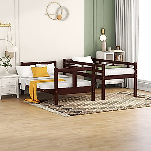 Harper & Bright Designs Twin Over Futon Bunk Bed,Wood Futon Bunk Bed Frame,Twin Over Full Bunk Bed with Couch,Detachable Bunk Bed Futon for Kids,Teens,Espresso