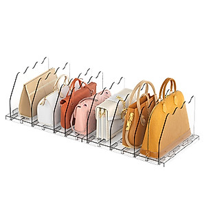 Ronlap Purse Storage Organizer for Closet, Clear Closet Bag Storage Dividers Rack Adjustable Shelf Purse Dividers for Closet Organization Handbag Separators Closet Purse Organizers and Storage, Clear
