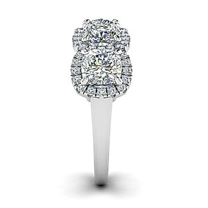 Indi Gold & Diamond Jewelry Created Cushion & Round Cut White Diamond 925 Sterling Silver 14K White Gold Finish Diamond Engagement Eternity Band Ring for Women's