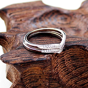 Uloveido Women's 925 Sterling Silver Round CZ Wedding Band Ring Guard Enhancer 2pcs Staking Wrap Rings Set Y1516 (Size 8)