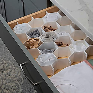 Simplify 32 Compartment Honeycomb Drawer Organizer | 8 Piece Set | Customizable to Fit Drawers | Plastic Snap Lock Design | Bedroom Dresser | Socks & Underwear | Bathroom | Jewelry & Cosmetics | White