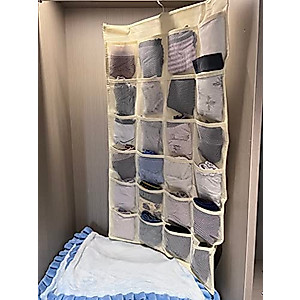 Hanging closet organizer, 36 individual mesh pockets and rotatable metal hangers, double-sided wall hanging storage, hanging storage organizer saves space, can put bras panties socks light small items