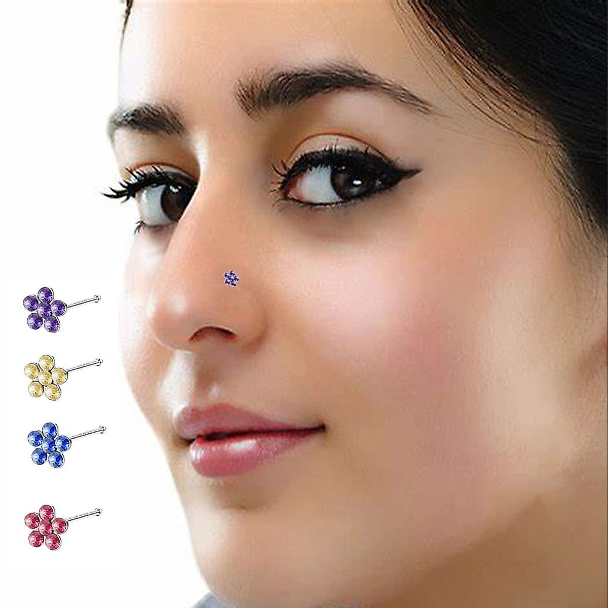 ANDGING 20G Nose Studs Flower I Shaped 20pcs Nose Rings Studs Tragus Piercing Jewelry Lip Earring Cartilage Studs Ear Nose Piercing kit Surgical Stainless Steel 2.0mm Ideal Gift