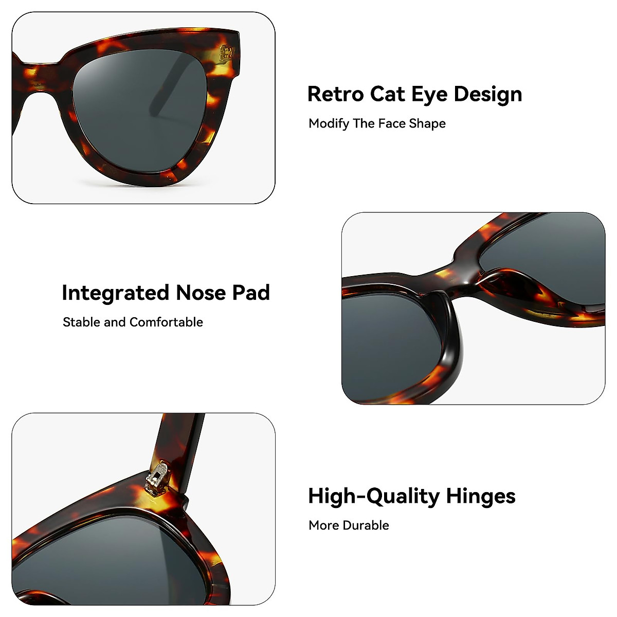 Dollger 2PCS Retro Cat Eye Sunglasses for Women Men Vintage Square Fashion Cateye Tortoise Sunglasses Leopard+BLACK
