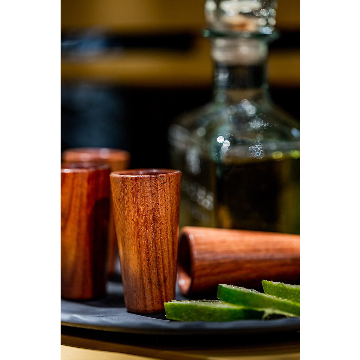 MEXTEQUIL - Wooden Tequila Shot Glasses - Set of 4 - Authentic Mexican Tequila Shot Glasses - Artisanal - handmade - 1.5 oz - Granadillo Wood - Eco-Friendly