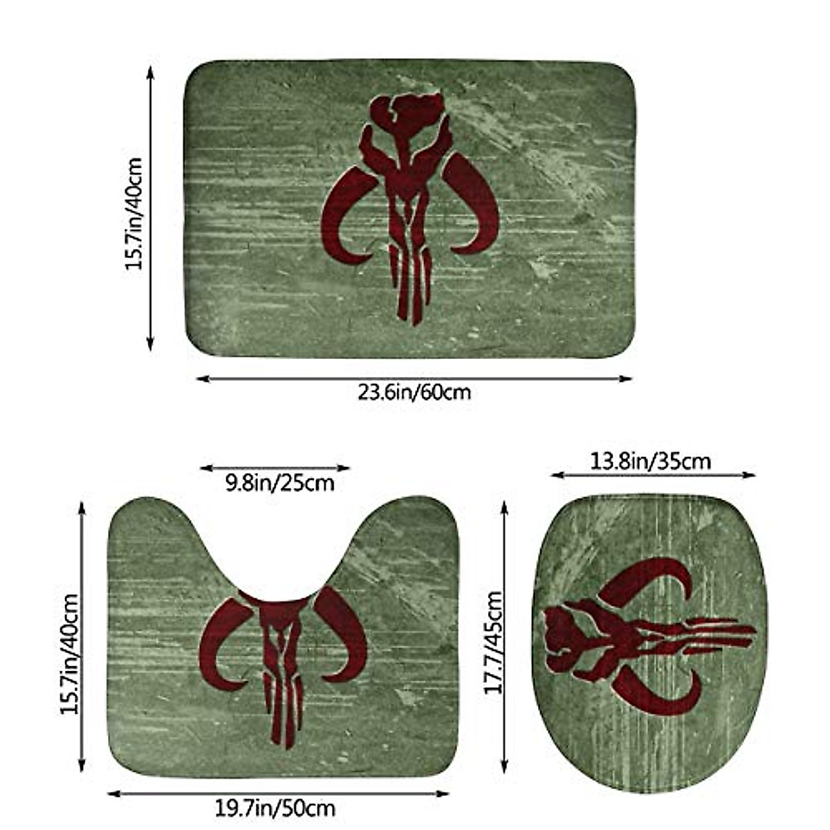 Star War Manda-Lorian Bath Mat 3 Piece Set Anti-Skid Bathroom Carpet Set Soft Pads Bath Mat + Contour Pads + Toilet Lid Cover, Absorbent Carpet Bath and Mat Anti-Slip Pads Set