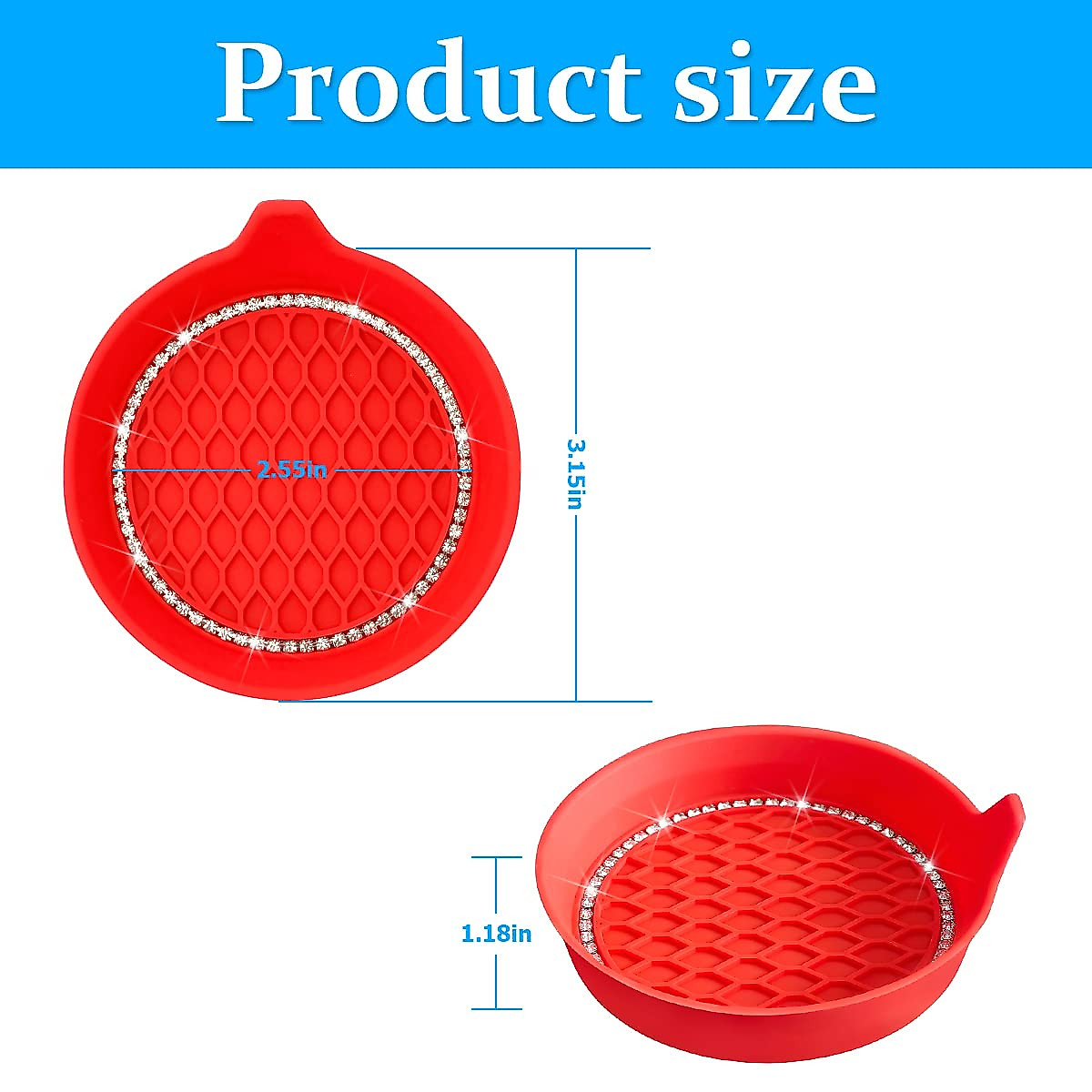 XINLIYA 4PCS Bling Car Cup Holder Coaster, Universal Crystal Rhinestone Anti-Slip Cup Holder Insert Coaster, Waterproof Round Shape Auto Drink Mat, Vehicle Interior Accessories for SUV Truck (Red)