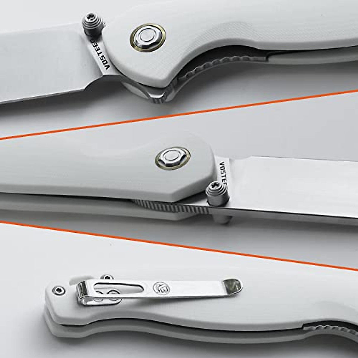 Vosteed Labrador Folding Knife Pocket Knife for Men with 3.74 inch 154CM Satin Blade, EDC Flipper Knife with White G10 Handle and Clip for Outdoor Camping