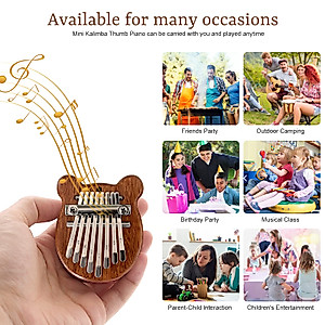 Mini Thumb Piano, 8 Key Mini Kalimba Finger Piano, Portable Marimba Musical Thumb Piano with Lanyard, Solid Wood Musical Good Accessory Pendant Finger Piano Gift for Kids & Adults Beginners (Bear)