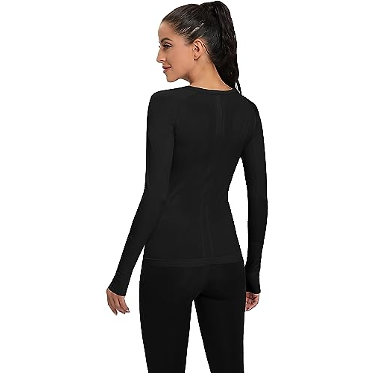 2 Pieces Women Long Sleeve Workout Shirt Seamless Workout Shirts with Thumb Holes Fitted Top Sports Yoga Athletic Shirt Top(Black, Gray, Medium)