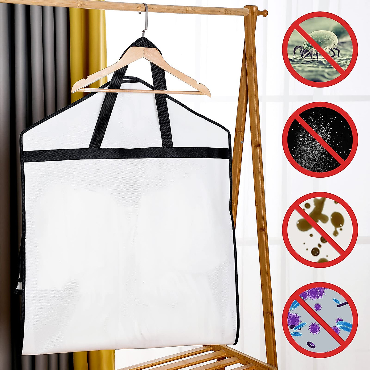 Woanger 6 Pcs 70.9" x 24" x 12" Bridal Wedding Gown Dress Garment Bag for Travel Large Garment Covers Hanging Foldable Non Woven Wedding Dress Bag for Storage Zipped Long Dress Cover (White)