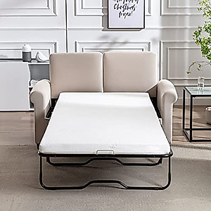 Harper & Bright Designs Pull Out Sofa Bed, Sleeper Sofa Bed with Premium Twin Size Mattress Pad, 2-in-1 Pull Out Couch Bed, Loveseat Sleeper for Living Room, Small Apartment, Beige White