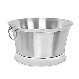 BirdRock Home Double Wall Round Beverage Tub - Stainless Steel - Ice Bucket - Metal Decorative Drink Cooler - House Party - Handles Small Container - Large