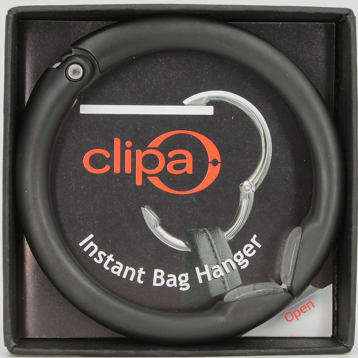 Clipa Bag Hanger - Matte Black PVD - The Ring That Opens Into a Hook and Hangs in Just 1/2" of Space, Holds 33 lbs., 3 yr. Warranty