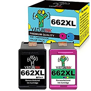 YATUNINK Remanufactured Ink Cartridge Replacement for HP 662XL HP 662 Ink Cartridges Black and Color Combo Pack Show Ink Level for Deskjet 1015 1515 1516 2515 2516 Deskjet 4645 4666 Printer Ink(2Pack)