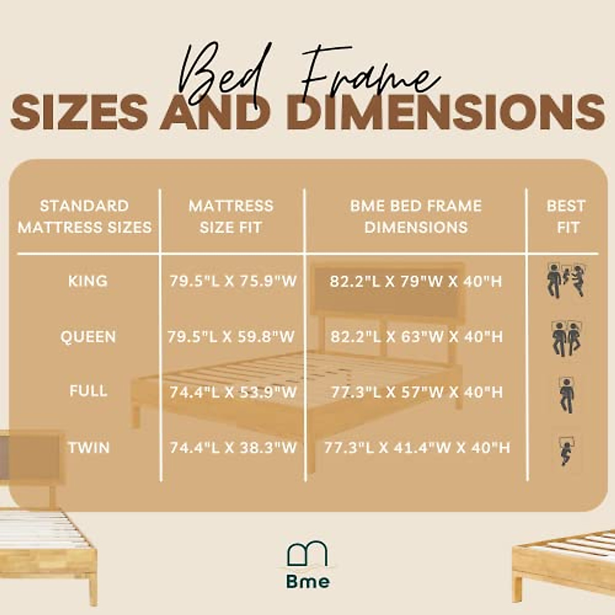 Bme Nipe King 14 Inch Bohemian Bed Frame with Adjustable Woven Headboard - Rustic & Vintage Unique Style with Rubber Wood - No Box Spring Needed - Easy Assembly - Natural