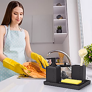 JDHEXY Black Bathroom Accessories Set,Bathroom Decor with Soap Dispenser,Toothbrush Holder,Glass Qtip Holder,Vanity Tray,Soap Dish for Kitchen,accesorios para baño,Bathroom Organizer Countertop