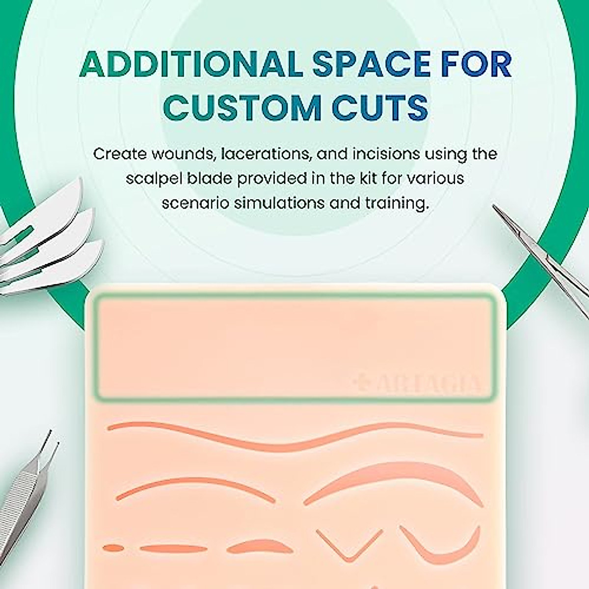 Complete Suture Practice Kit for Suture Training, Including Large Silicone Suture Pad with pre-Cut Wounds and Suture Tool kit. Latest Generation Model. (Demonstration and Education Use Only)