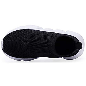 Santiro Kids Sneakers Boys Girls Lightweight Breathable Slip On Knit Sock Walking Shoes Black 1 M US