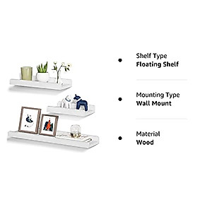 Alsonerbay White Floating Shelves Wall Mounted Set of 3, 23.6 Inch Rustic Wood Wall Shelves for Storage and Display for Bedroom Living Room Bathroom Kitchen Office and More