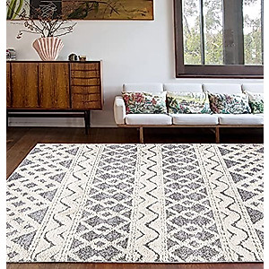 Rugshop Boho Tribal Geometric High-Low Soft Area Rug 5' x 7' Gray