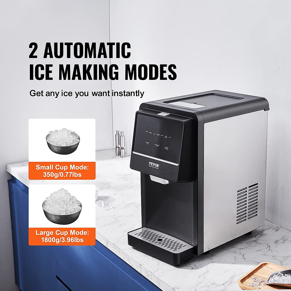 VEVOR Nugget Ice Maker, 62lbs in 24 Hours, Auto Dispense Self Cleaning Countertop Nugget Ice Dispenser for Home Kitchen Office Party, 6lbs Storage Capacity, 2 Ice Making Modes