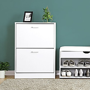 VASAGLE Shoe Cabinet with 2 Flip Doors, Adjustable and Removable Divider, for 12 Pairs of Women's Shoes or 8 Men's Shoes, for Narrow Entrance, 60 x 24 x 83.5 cm (L x W x H), White LBC02WT