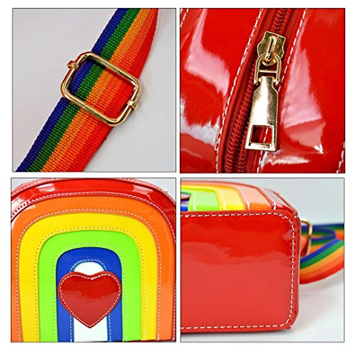 Goclothod Girls Rainbow Shoulder Bag PU Leather Handbags Cute Tote Purse Small Messenger Bag