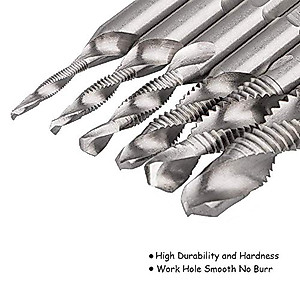 Bestgle Set of 6 SAE Drill Tap Combination Bits HSS Deburr Countersink Bit Set with 1/4 Inch Hex Shank Tool Kit BSW 1/8, 5/32, 3/16, 1/4, 5/16, 3/8