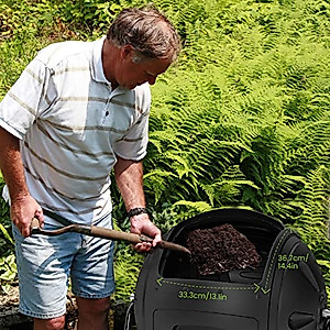 SQUEEZE master Light Weight Spherical Compost Bin Tumbler Outdoor Garden- Quick Assembly -with Drain Plugs to Collect Liquid-Fast Composting (35 Gallon,Black)
