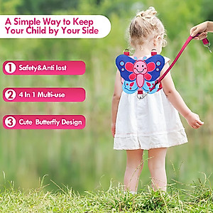 Toddler Leash for Girls, 4-in-1 Toddler Safety Harness Leash, Anti Lost Wrist Link Safety Wrist for Toddlers, Child, Babies & Kids, Backpack Leash for Toddlers (Upgraded Butterfly)