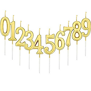 Yaomiao 10 Pieces Birthday Numeral Candles Cake Numeral Candles Number 0-9 Glitter Cake Topper Decoration for Birthday Party Favor (Gold)