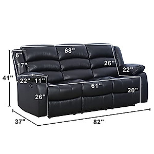 EBELLO Faux Leather Manual Loveseat Recliner, Reclining Sofa Chair with Cup Holder, Couch for Living Room,Bedroom Furniture,Meeting Room,Black (3 Seat Sofa)