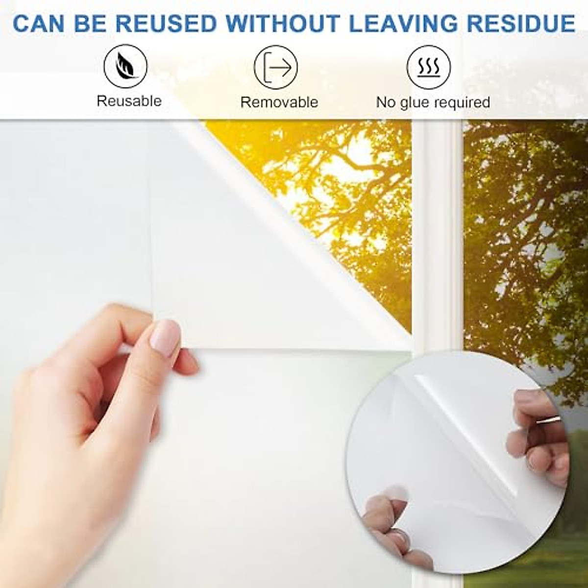 White Frosted Glass Window Film 23.6 X 78.7inch, Shackcom Bathroom Window Privacy Film - Non Adhesive Static Cling - Sun UV Blocking Heat Control Door Window Covering Decals for Home