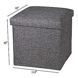 WoneNice Folding Storage Ottoman, Versatile Space-Saving Storage Toy Box with Memory Foam Seat, Max Load 100 kg Linen Gray 12 x 12 x 12 Inch