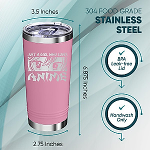 shop4ever ust A Girl Who Loves Anime Insulated Tumbler 20 oz. with Lid, Stainless Steel Cups Travel Coffee Mug Anime Fans Anime Lovers Birthday Gift (Light Pink)