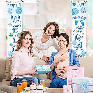 Baby Shower Decorations Welcome It is a Boy Banner Backdrop Background Door Hanging Porch Sign for Baby Shower Party Supplies, 71 x 12 Inch