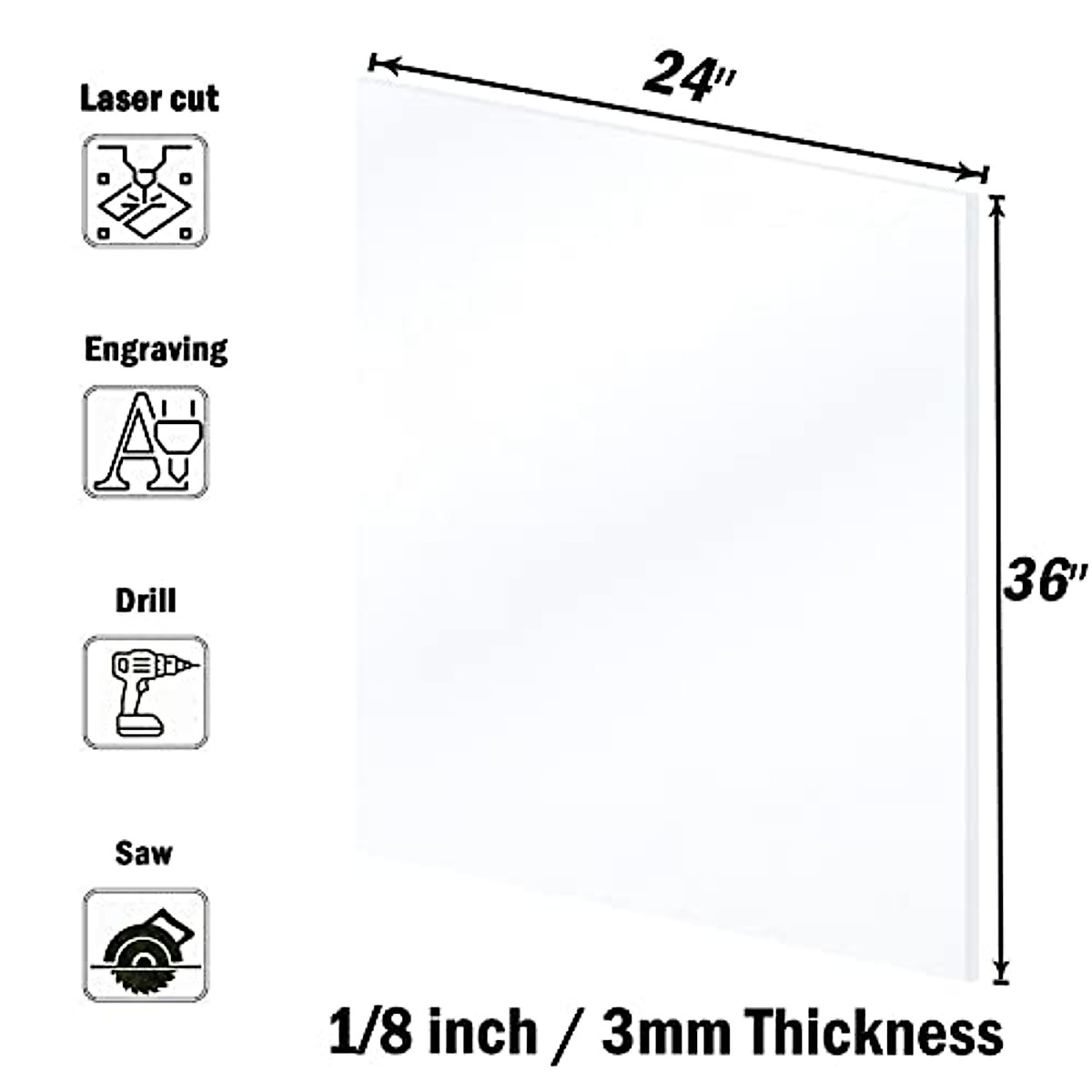 Acrylic Sheet/Plexiglass Panel 24" x 36" x 1/8" Thick Cast 2 Pieces, Pinziren 3mm Large Clear Plexi Glass Plastic Board for Craft Projects, Wedding Blank, Cut to Sign, Table Number,Signage.24x36