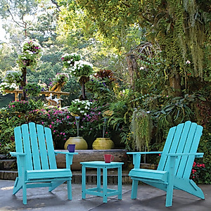 PolyTEAK Folding Adirondack Chair Set of 4, Premium Weather Resistant Poly Lumber, Outdoor Patio Furniture, Up to 300 lbs, Plastic Adirondack Chairs for Garden Fire Pit, Classic Collection - Blue