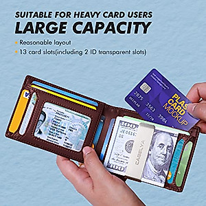 Cagelya Money Clip Wallet for Men Leather Mens Wallets Slim Minimalist Wallet for Men Bifold Mens Wallets Rfid Blocking Front Pocket Wallet with 13 Slots Credit Card Holder Gifts for Boyfriend Father