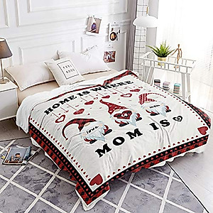 SUN-Shine Luxury Fleece Throw Blankets, Mother's Day Gnomes with Love Quotes Fuzzy Flannel Throws Super Soft Cozy Warm Blanket for Home Couch Sofa Bed Chair Red Black Buffalo Plaid