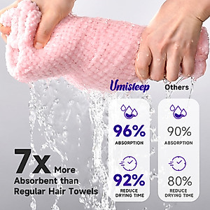Umisleep Extra Large Microfiber Hair Towel for Women Long, Curly, Thick Hair, Super Soft Anti Frizz Quick Dry Hair Towel Wrap, Ultra Absorbent Hair Turban with Elastic Band Pink
